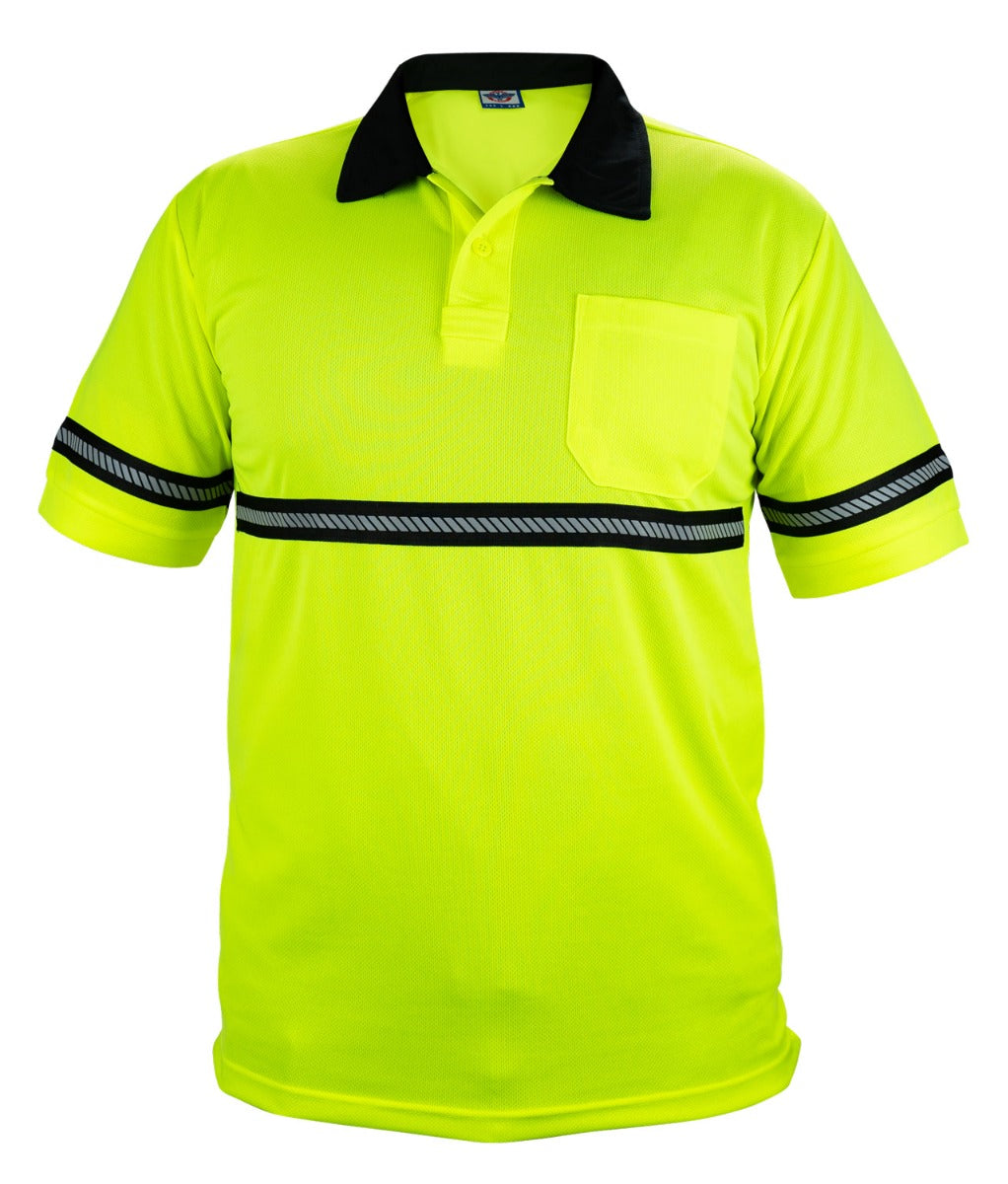 First Class High Visibility Polo Shirt with Reflective Hash Stripe ...