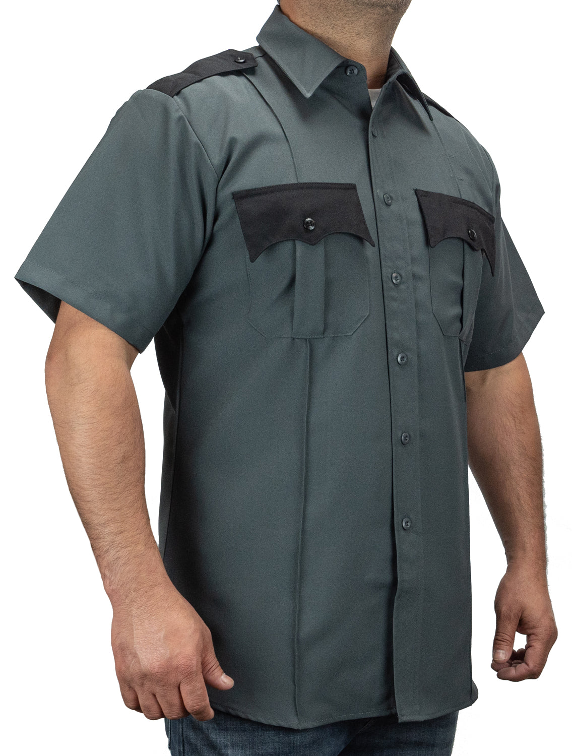 First Class 100% Polyester Two Tone Short Sleeve Uniform Shirt ...